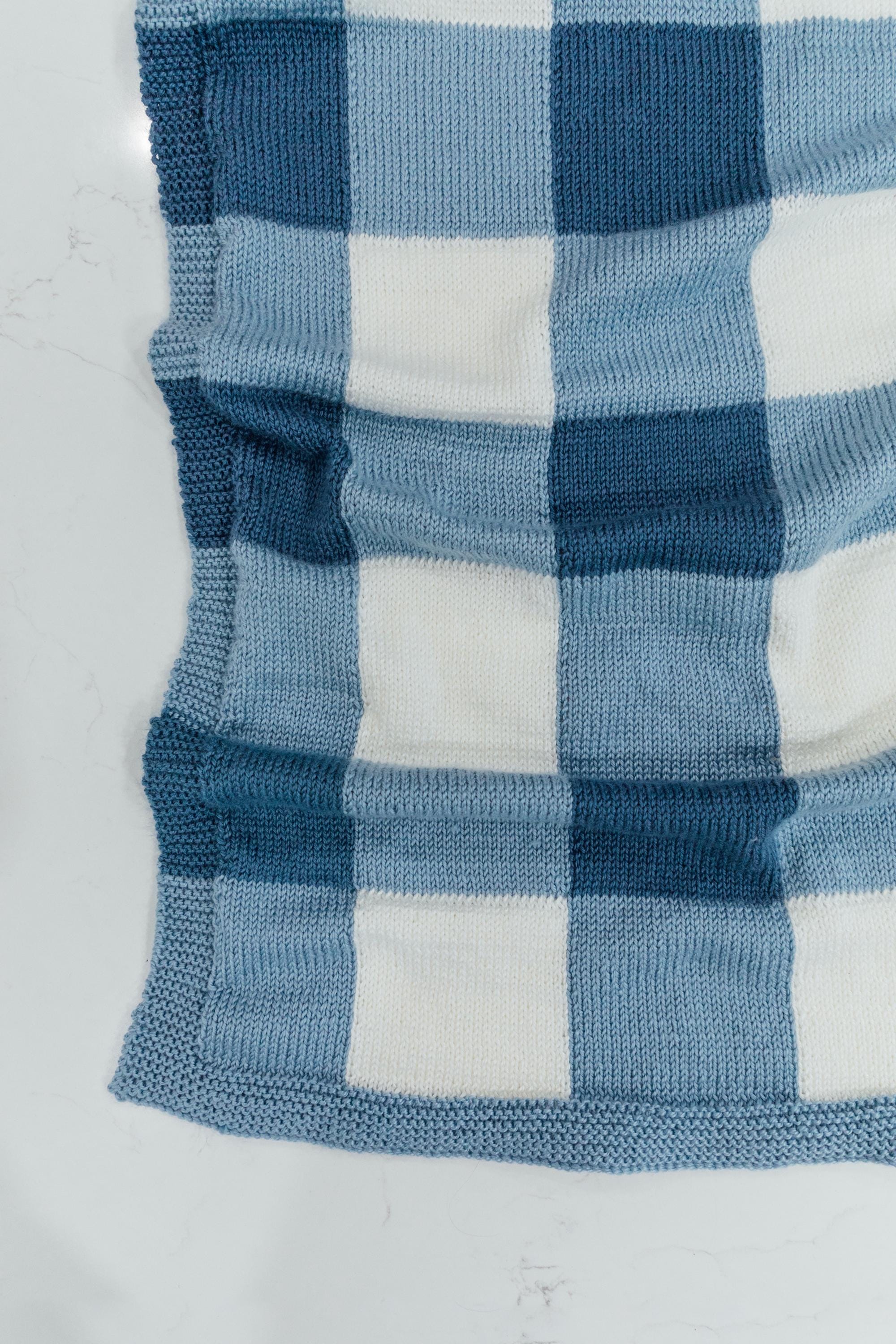 Gingham Baby Blanket Knitting Pattern, Gift for Baby Boy Shower ...