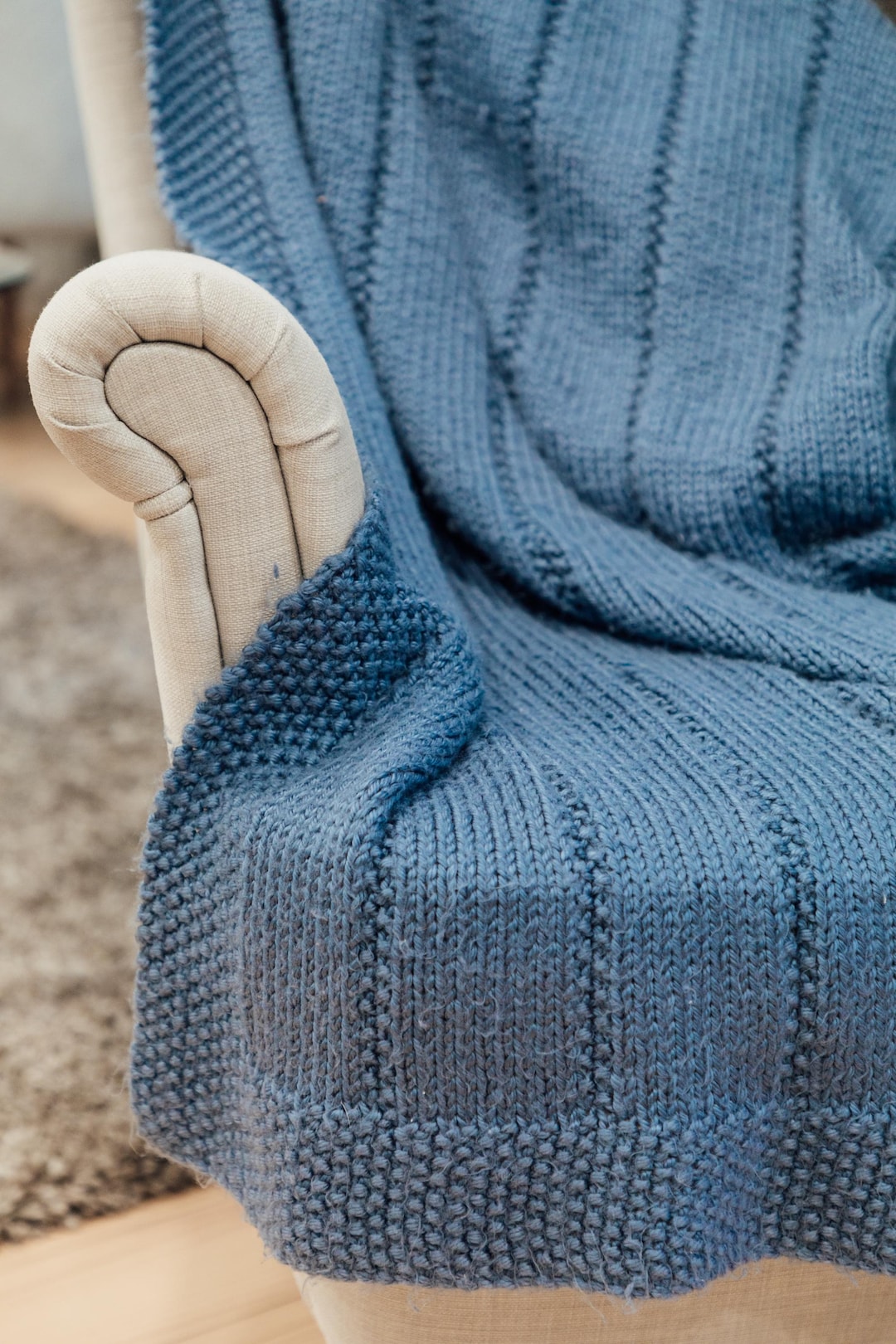 Throw Blanket Knitting Pattern for Beginner Handmade Gift Knit Afghan ...