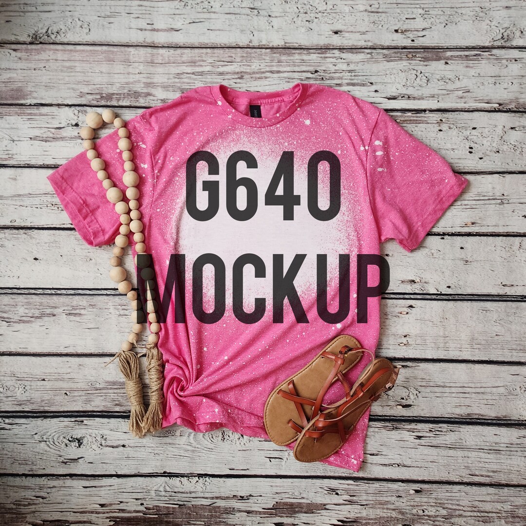 Heather Heliconia G640 Mockup, Gildan Mockup, Bleached Shirt Mockup ...