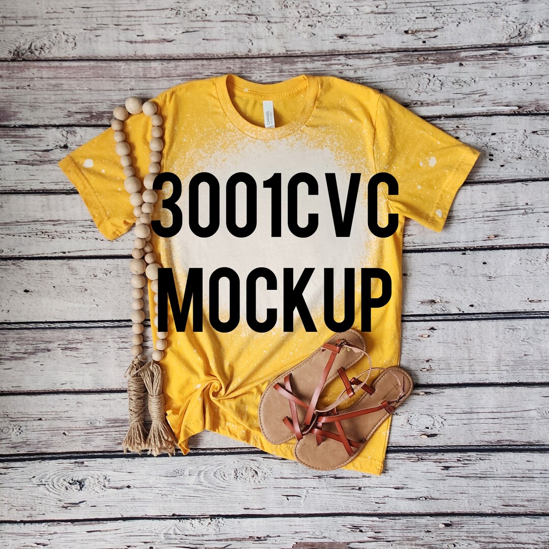 Heather Gold 3001CVC Bella+canvas Bleach Shirt Mockups, Bella Canvas ...