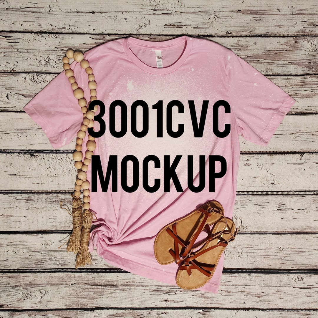 Heather Bubble Gum, 3001CVC Mockup, Bleached Mockup, Bella Canvas ...