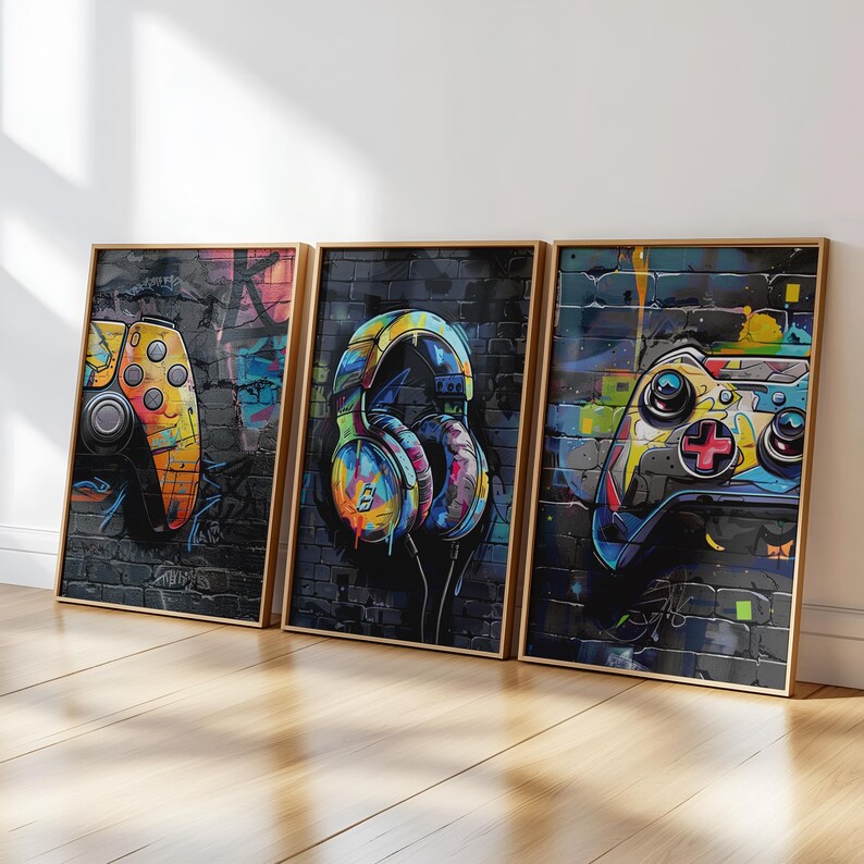 Gaming Graffiti Wall Art, Game Controller Digital Art Poster Print ...