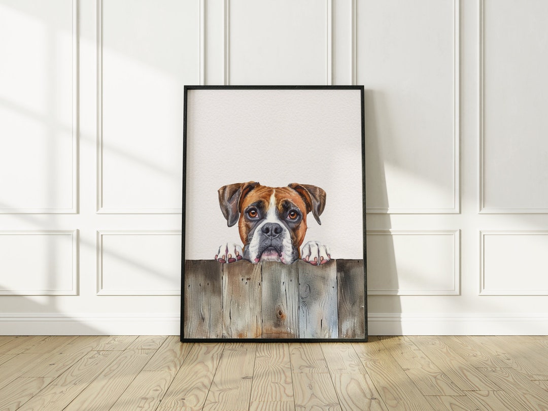 Peeking Boxer, Peeking Dog, Watercolor Dog, Dog Portrait, Cute Dog Face ...