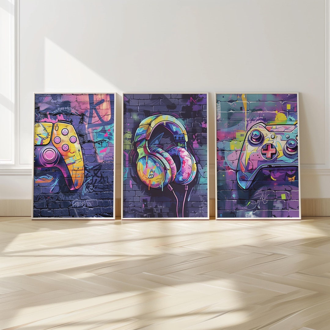 Gaming Graffiti Wall Art, Game Controller Digital Art Poster Print ...