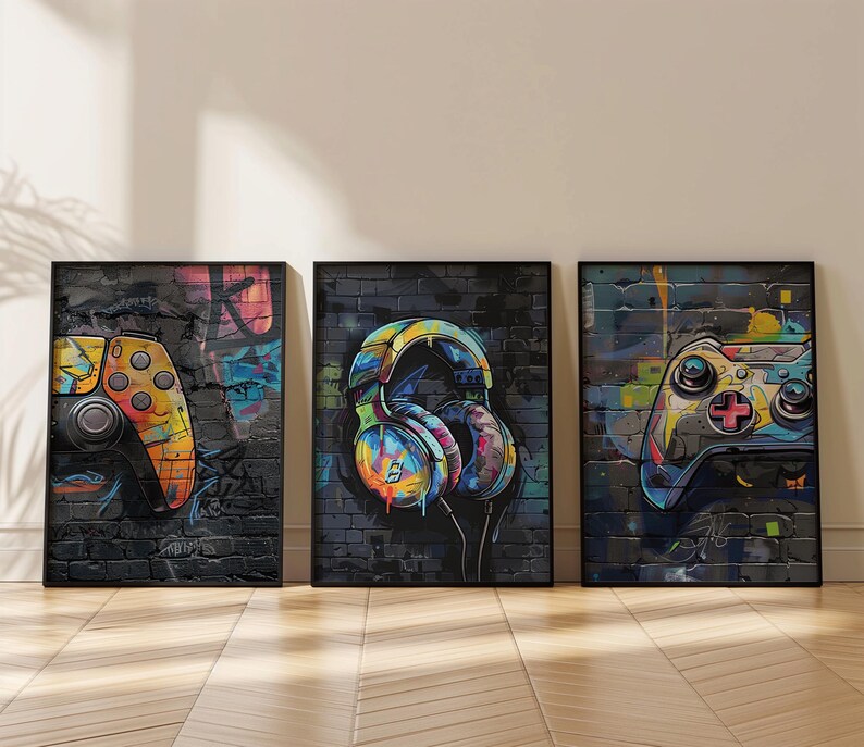 Gaming Graffiti Wall Art, Game Controller Digital Art Poster Print ...