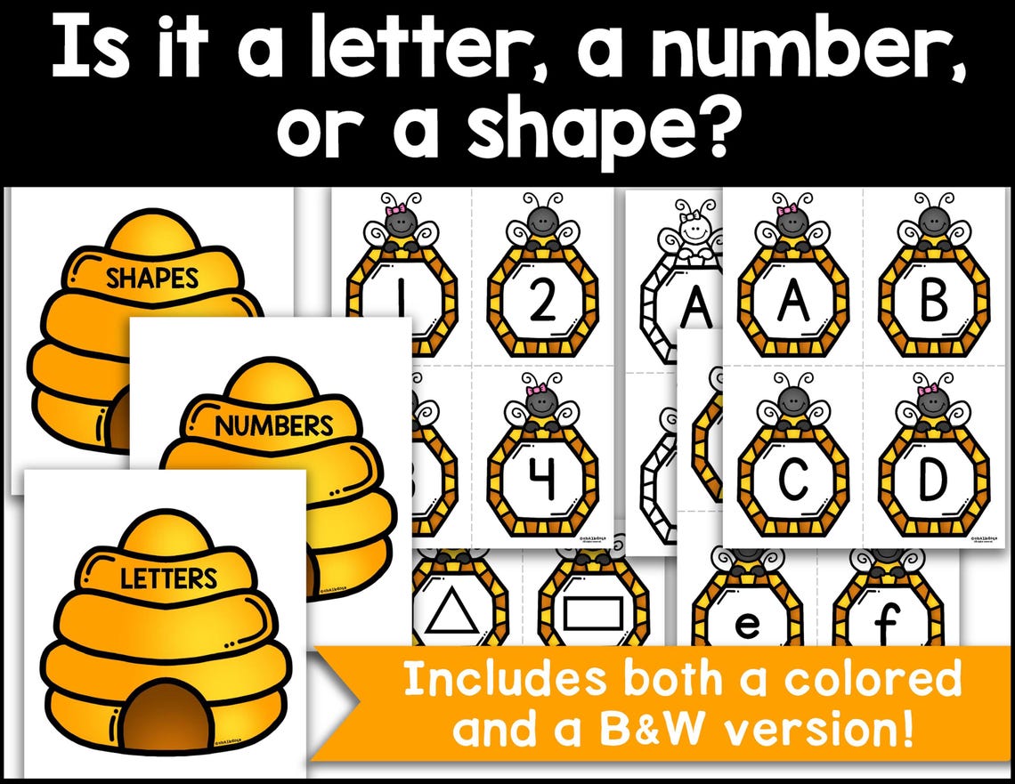 Letters, Numbers, and Shapes Sort, Sorting Activity, Letter Cards ...