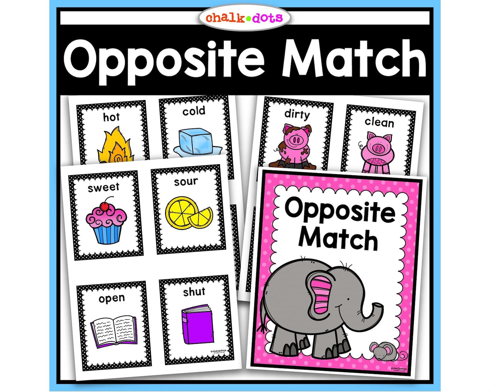 Opposite Match, Matching Game, Opposite Cards, Antonyms, Partner Cards ...