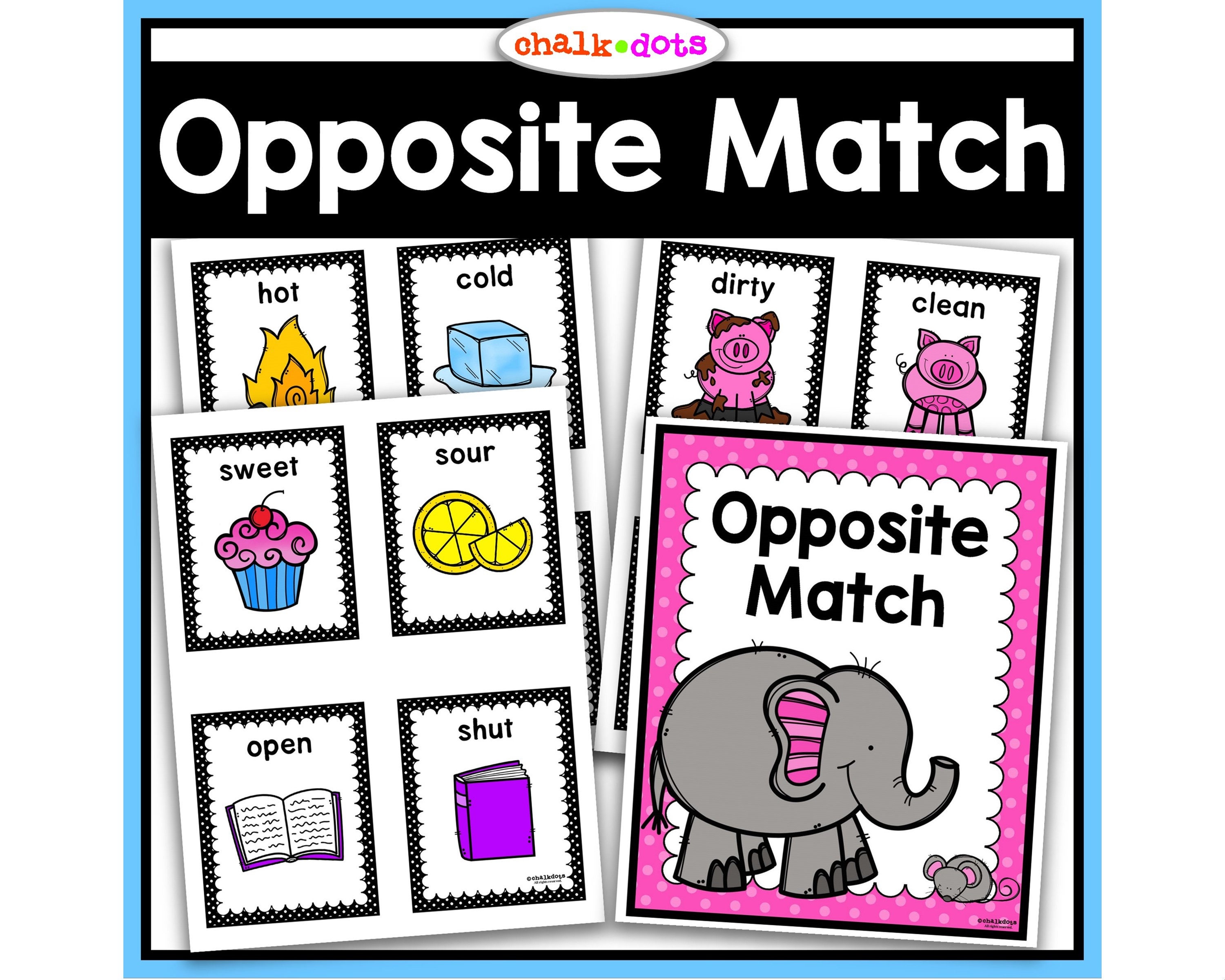 Opposite Match, Matching Game, Opposite Cards, Antonyms, Partner Cards ...