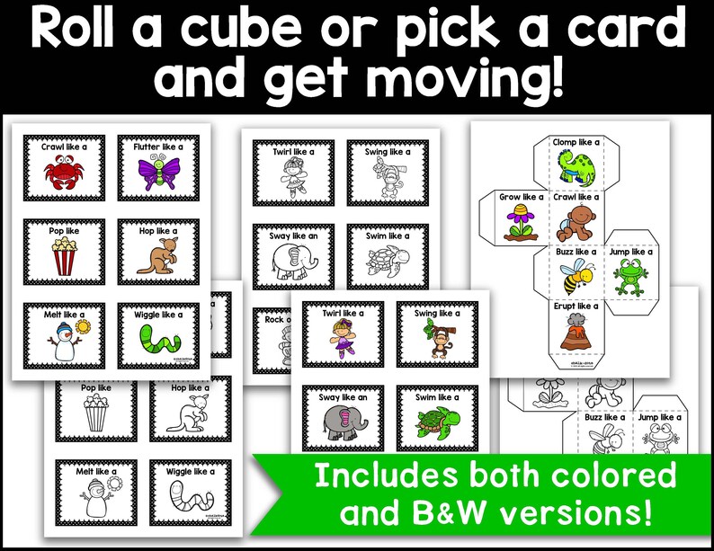 Movement Cards Movement Cubes Action Cards Preschool Prek - Etsy