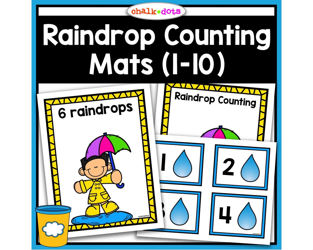 Raindrop Counting Mats, Number Mats, Play Dough Mats, Numbers, Counting ...