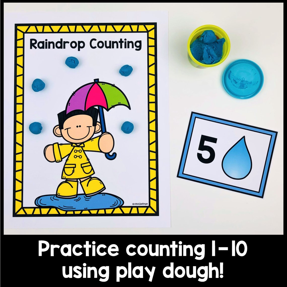 Raindrop Counting Mats, Number Mats, Play Dough Mats, Numbers, Counting ...