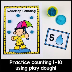 Raindrop Counting Mats, Number Mats, Play Dough Mats, Numbers, Counting ...