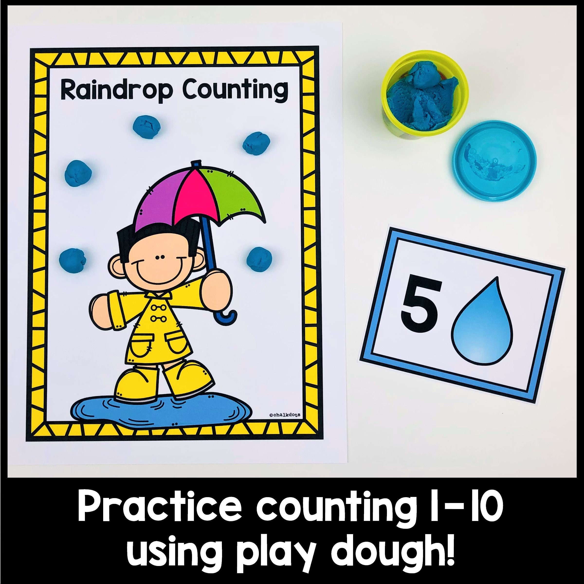 Raindrop Counting Mats, Number Mats, Play Dough Mats, Numbers, Counting ...
