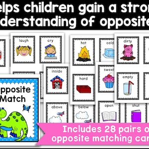 Opposite Match, Matching Game, Opposite Cards, Antonyms, Partner Cards ...