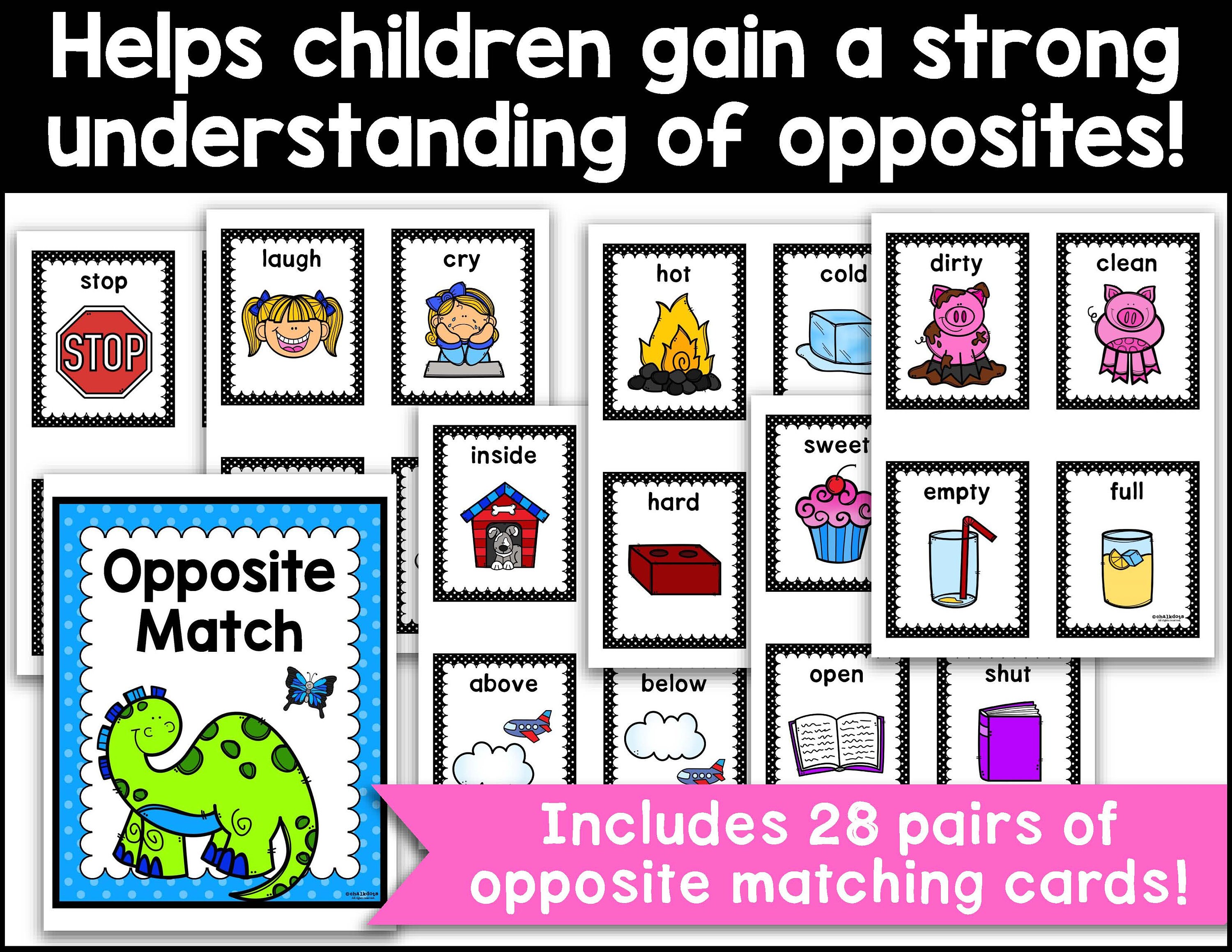 Opposite Match, Matching Game, Opposite Cards, Antonyms, Partner Cards ...