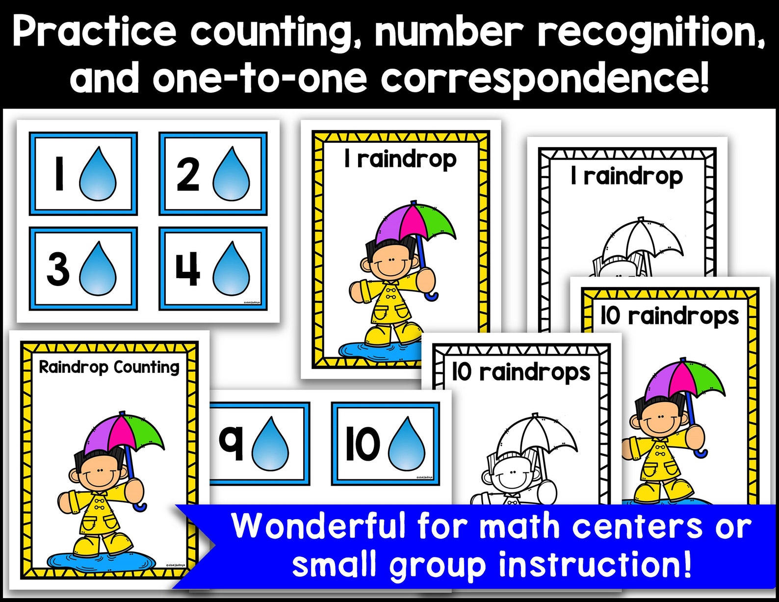 Raindrop Counting Mats, Number Mats, Play Dough Mats, Numbers, Counting ...