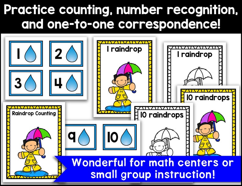 Raindrop Counting Mats, Number Mats, Play Dough Mats, Numbers, Counting ...