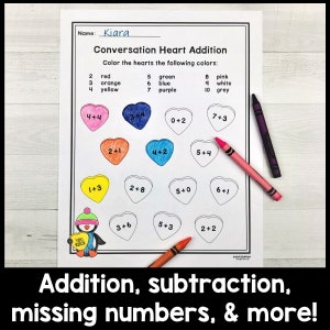 Valentine's Day Candy Heart Math Activities, Conversation Heart ...