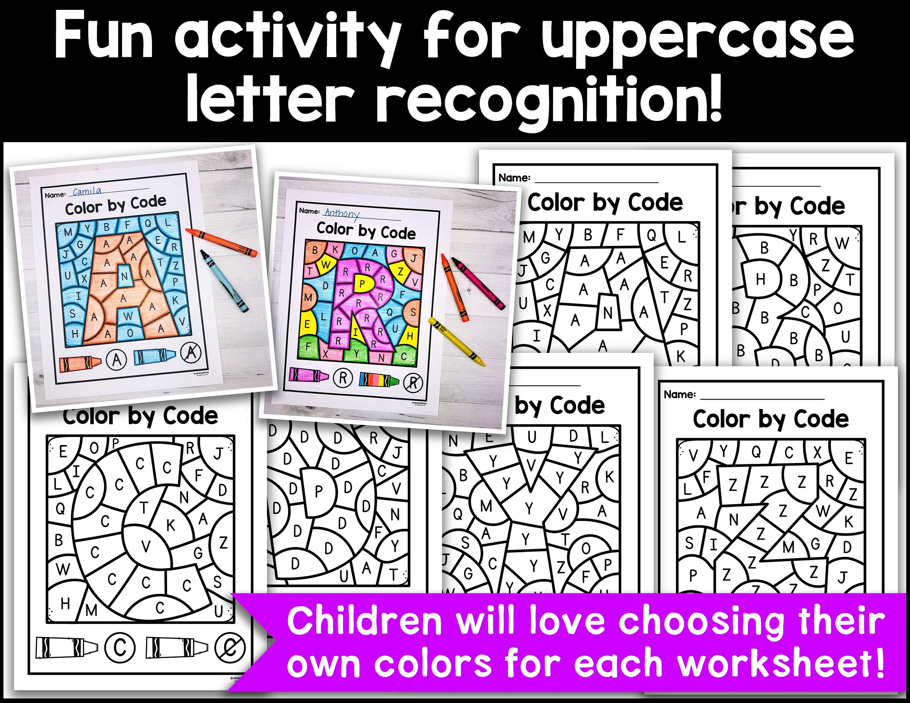 Uppercase Letter Recognition, Color by Code, Uppercase Letters ...
