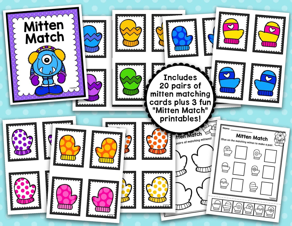 Mitten Match Cards Mitten Matching Game Memory Match | Etsy
