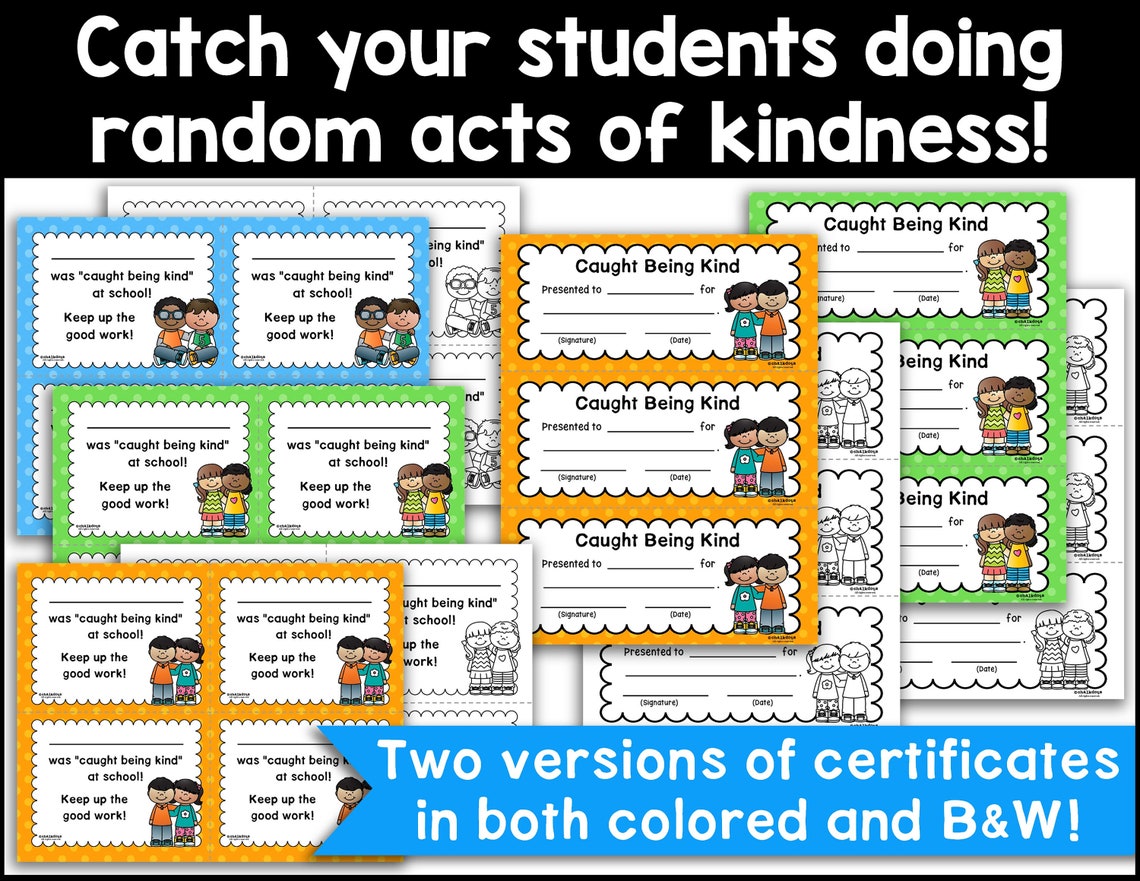 Caught Being Kind Certificates, Random Acts of Kindness Cards ...