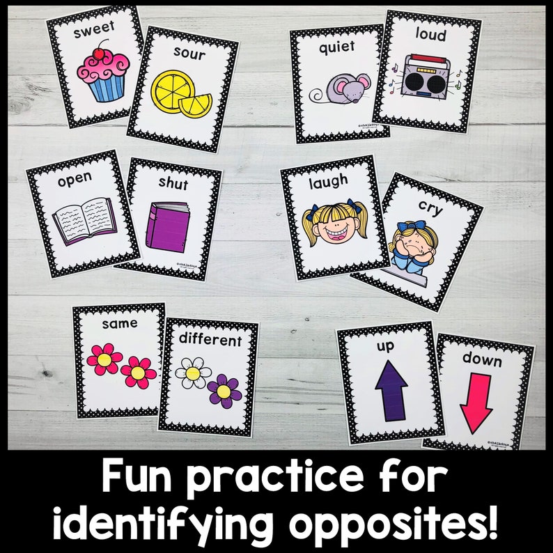 Opposite Match, Matching Game, Opposite Cards, Antonyms, Partner Cards ...