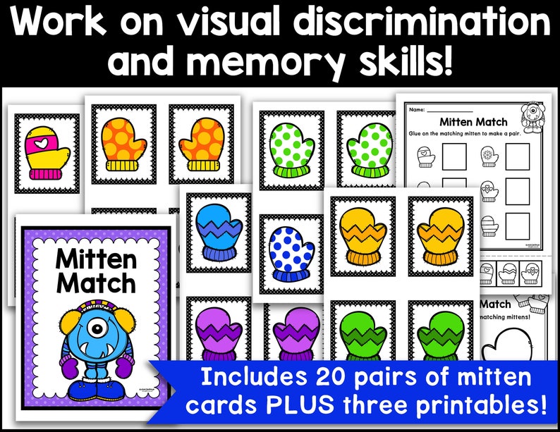 Mitten Match Cards, Mitten Matching Game, Memory Match, Preschool ...
