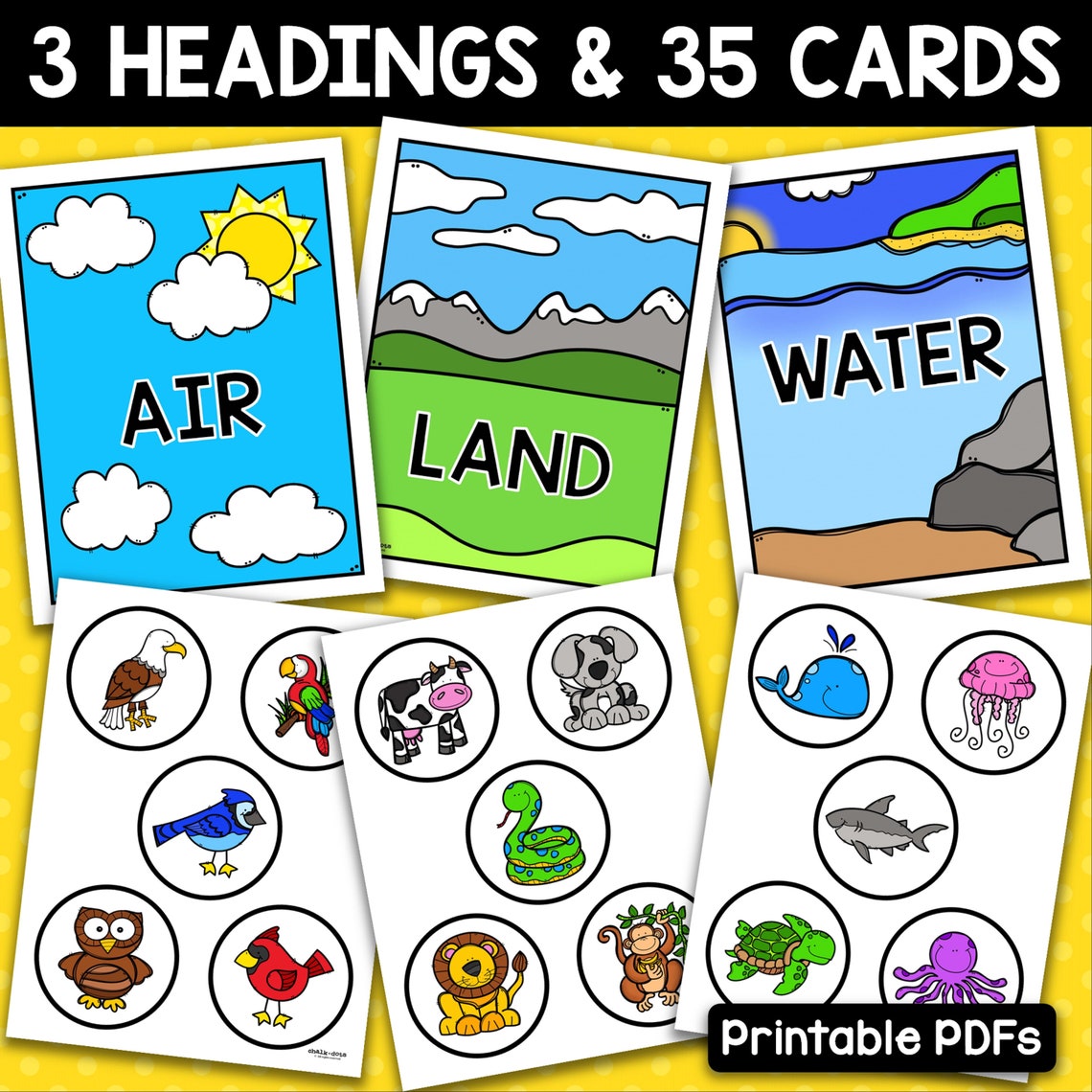 Animal Sort Air Land & Water Animals Animal Sorting | Etsy