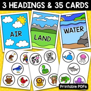 Animal Sort Air Land & Water Animals Animal Sorting | Etsy