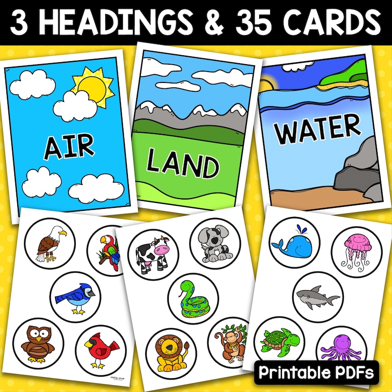 Animal Sort Air Land & Water Animals Animal Sorting | Etsy