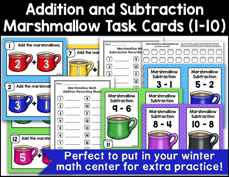Marshmallow Math, Addition to Ten, Subtraction to Ten, Kindergarten ...