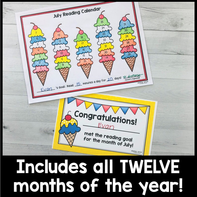 Monthly Reading Log Calendars and Certificates, Reading Trackers for ...