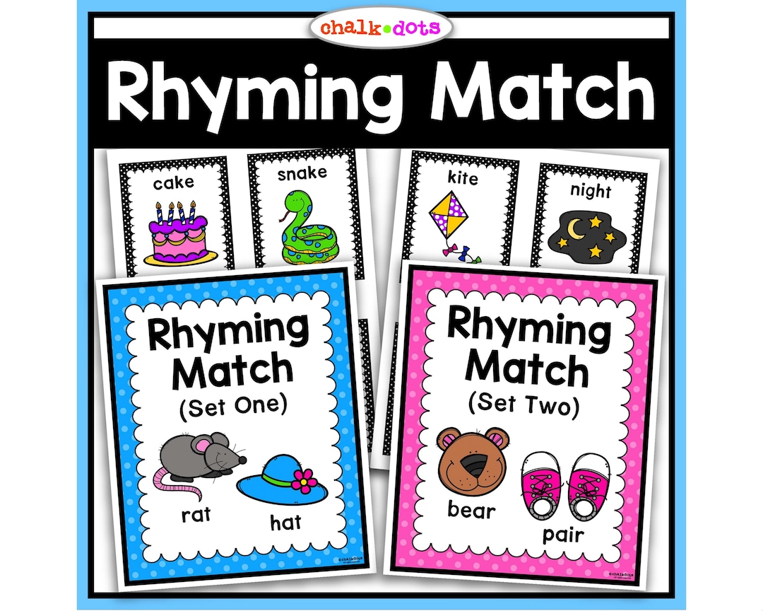 Rhyming Words, Rhyming Cards, Matching Game, Partner Cards, Preschool ...
