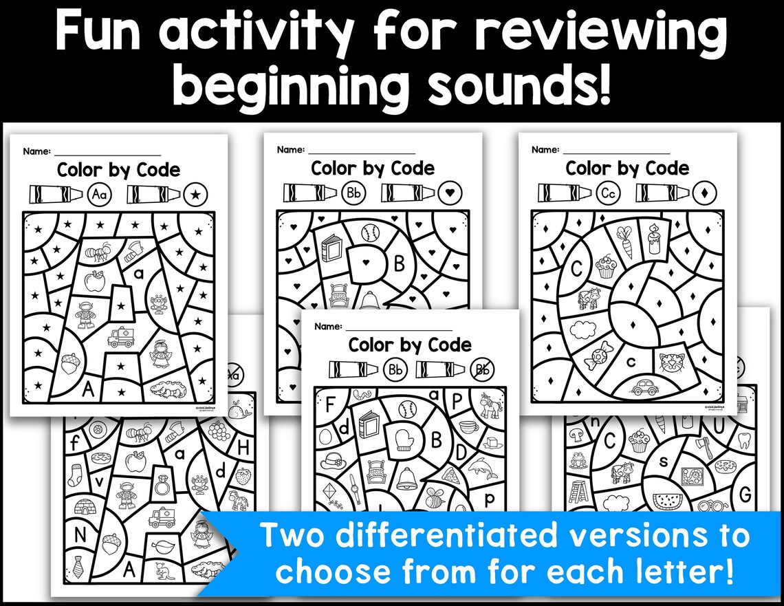 Beginning Sounds, Color by Code, Alphabet Printables, Initial Sounds ...