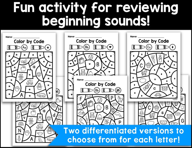 Beginning Sounds, Color by Code, Alphabet Printables, Initial Sounds ...