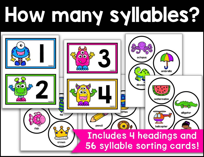 Syllable Sort, Counting Syllables, Reading, Learning Center, Circle ...