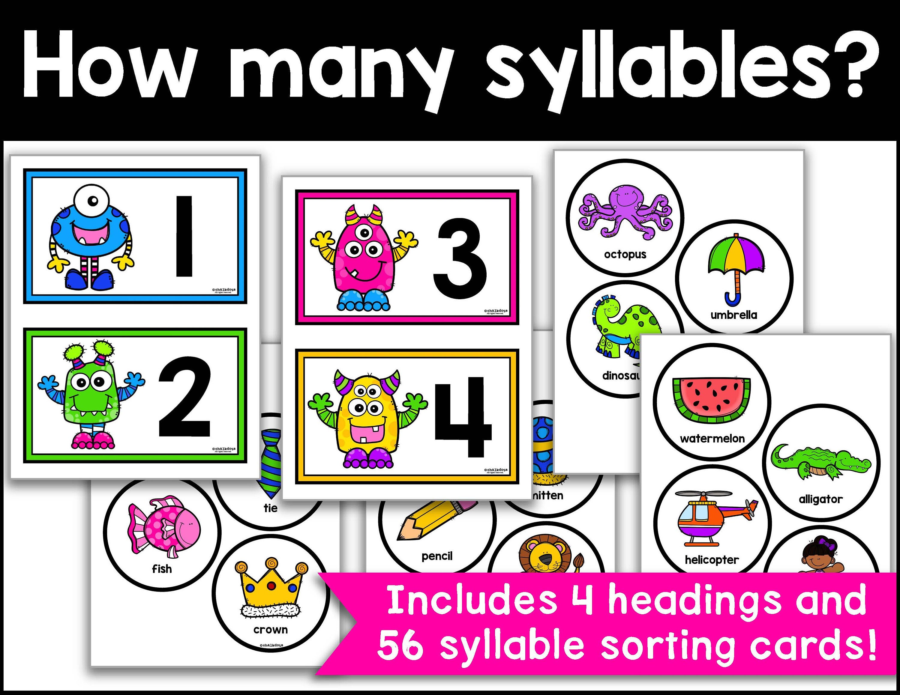 Syllable Sort, Counting Syllables, Reading, Learning Center, Circle ...