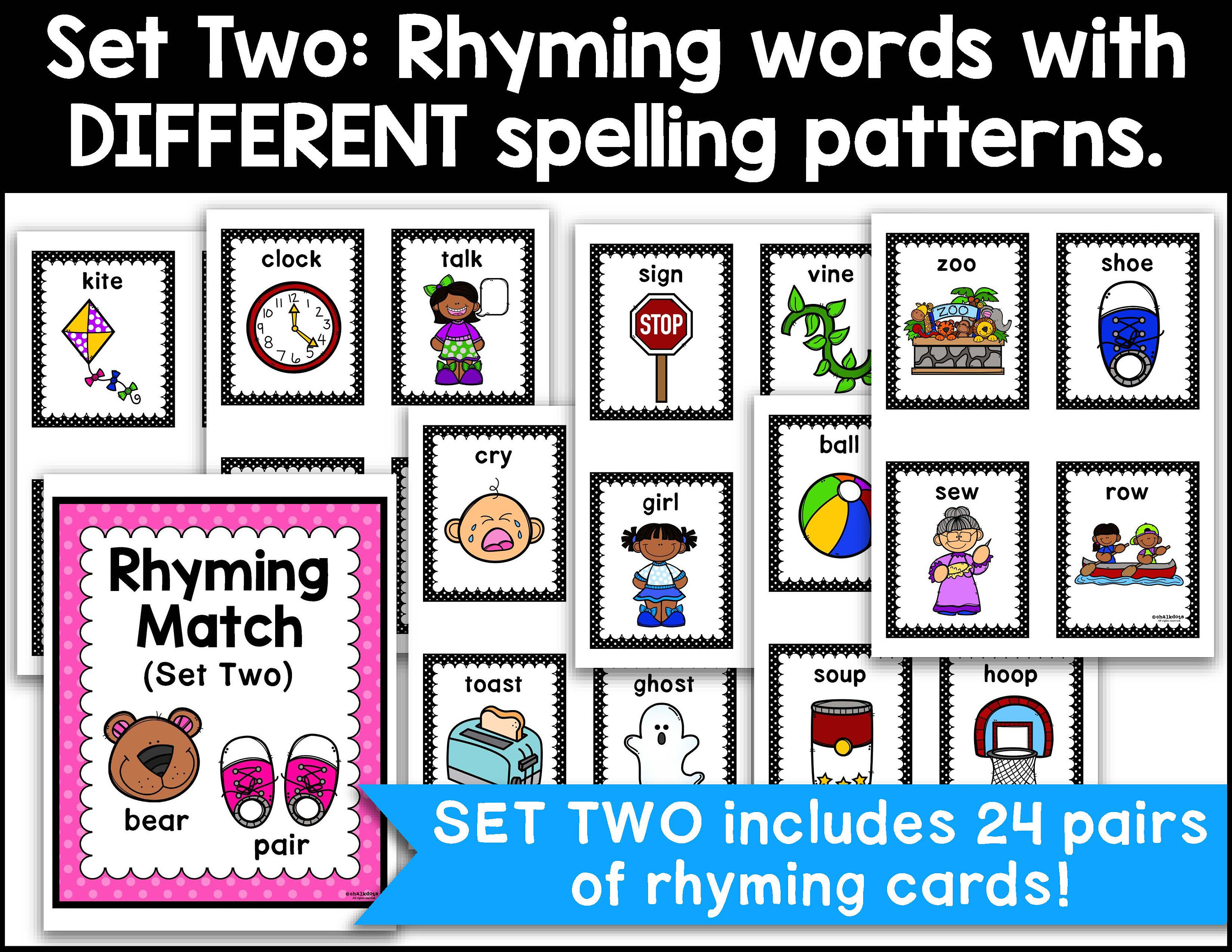 Rhyming Words, Rhyming Cards, Matching Game, Partner Cards, Preschool ...