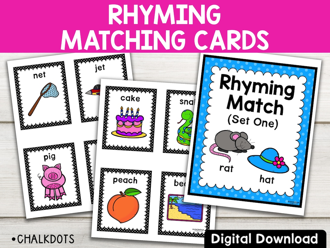 Rhyming Words Rhyming Cards Matching Game Partner Cards - Etsy