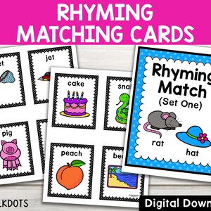 Rhyming Words Rhyming Cards Matching Game Partner Cards - Etsy