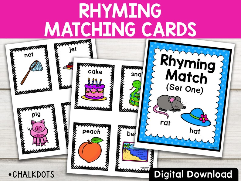 Rhyming Words Rhyming Cards Matching Game Partner Cards - Etsy