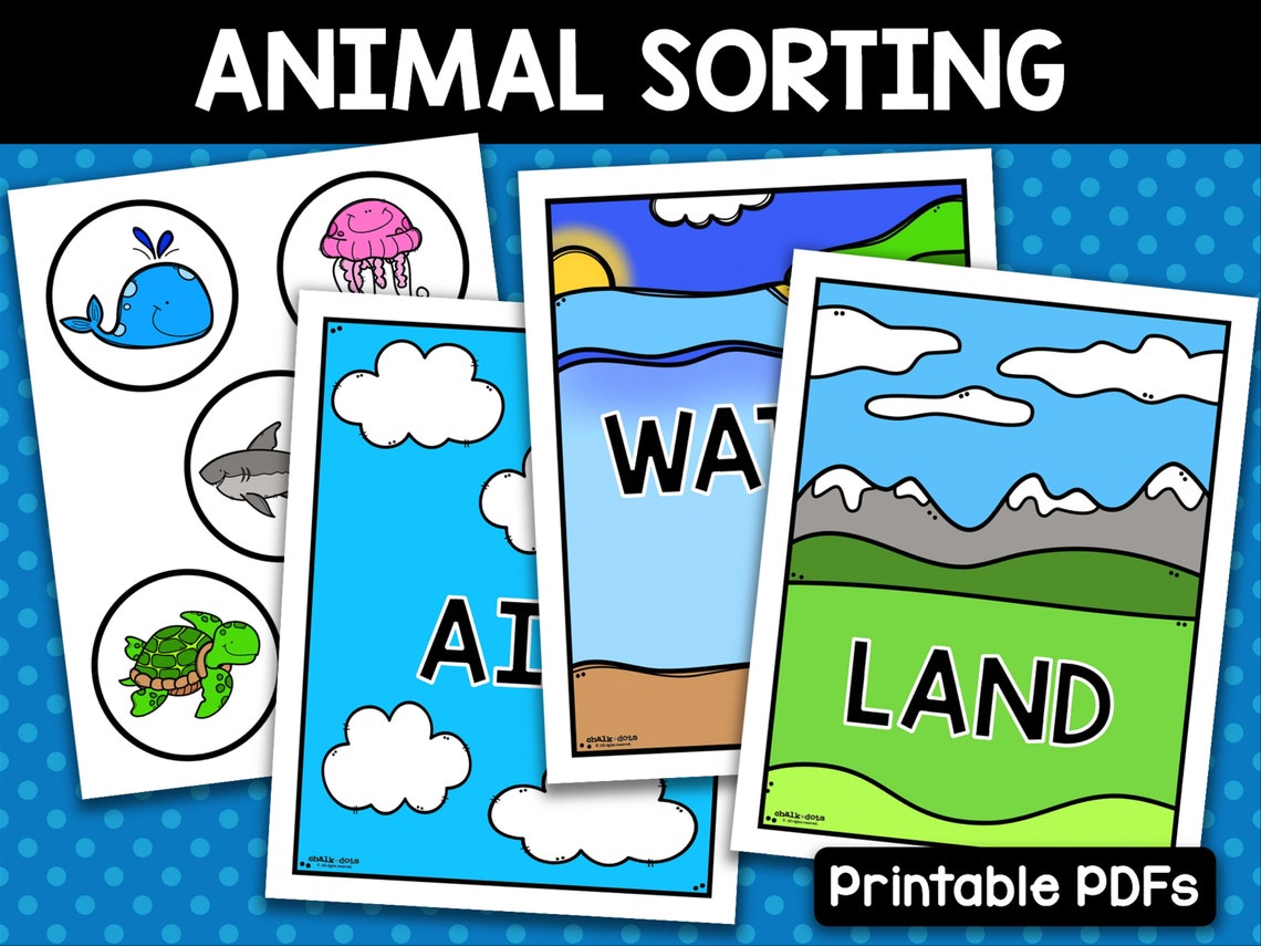 Animal Sort Air Land & Water Animals Animal Sorting | Etsy