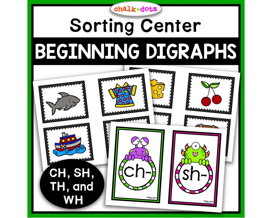 Digraph Sort, Beginning Digraphs, Digraph Sorting Cards, Phonics, Prek ...