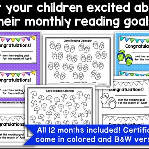 Monthly Reading Log Calendars and Certificates, Reading Trackers for ...