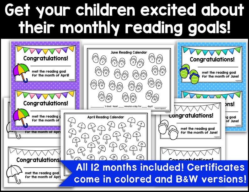 Monthly Reading Log Calendars and Certificates, Reading Trackers for ...