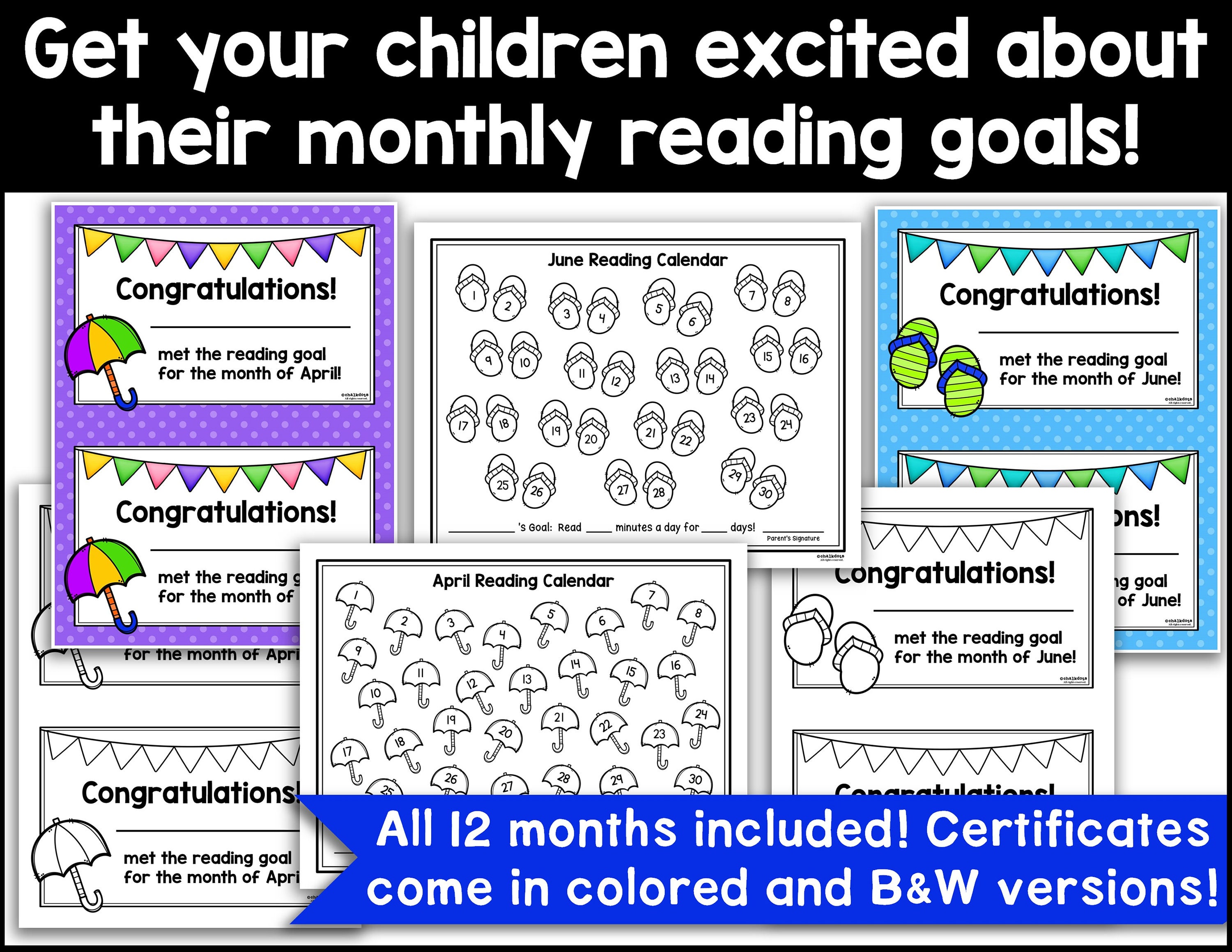 Monthly Reading Log Calendars and Certificates, Reading Trackers for ...