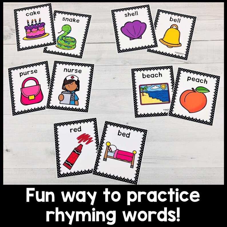 Rhyming Words, Rhyming Cards, Matching Game, Partner Cards, Preschool ...
