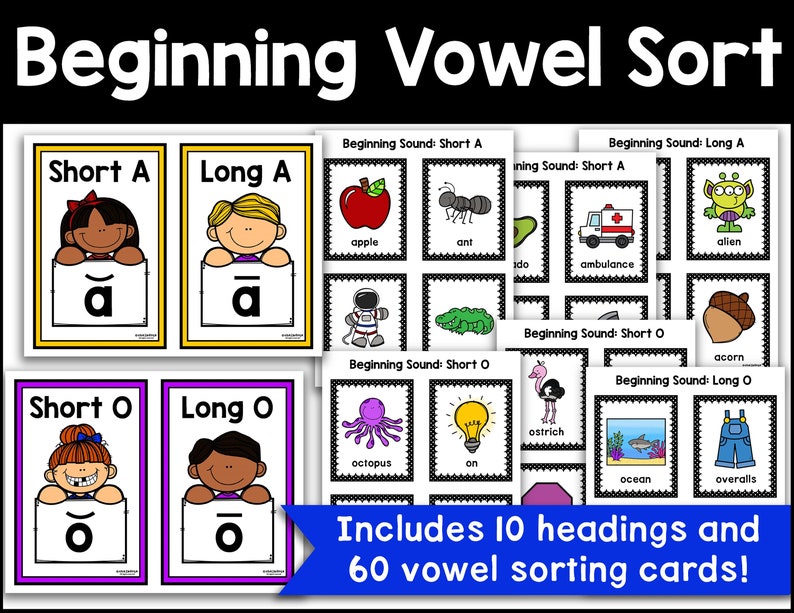 Vowel Sorting Activity Beginning Sounds Short and Long Vowel - Etsy