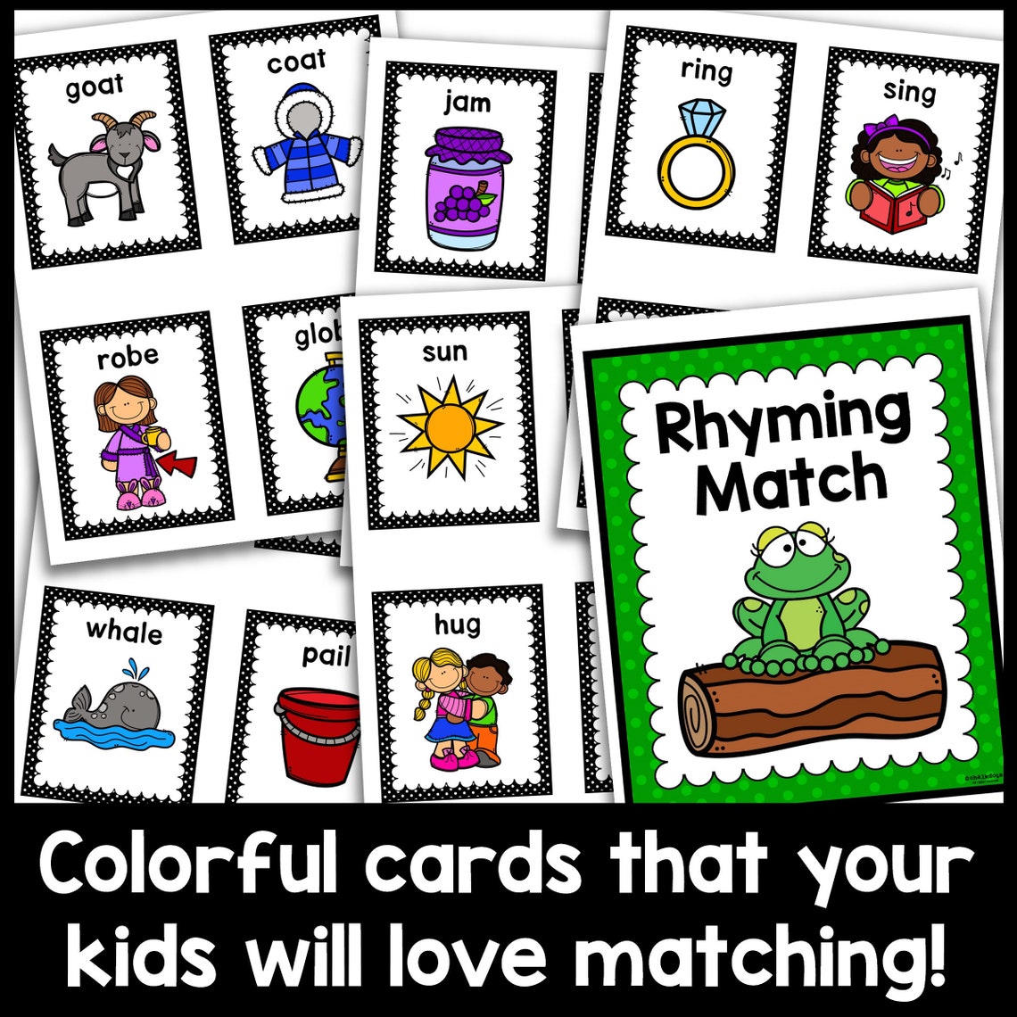 Rhyming Words, Rhyming Cards, Matching Game, Partner Cards, Preschool ...