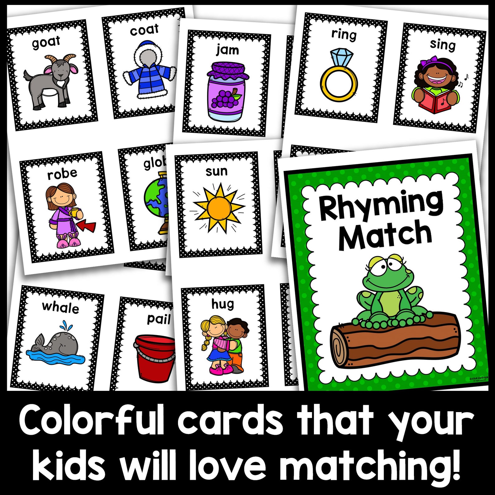 Rhyming Words, Rhyming Cards, Matching Game, Partner Cards, Preschool ...